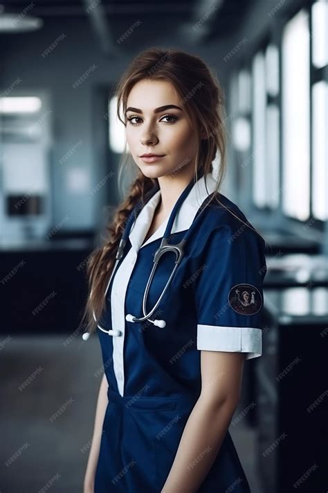 Premium Photo Portrait Of An Attractive Young Nurse Girl In Clinic