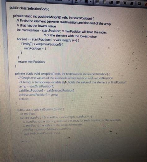Solved EEE33 public class SelectionSort{ private static int | Chegg.com