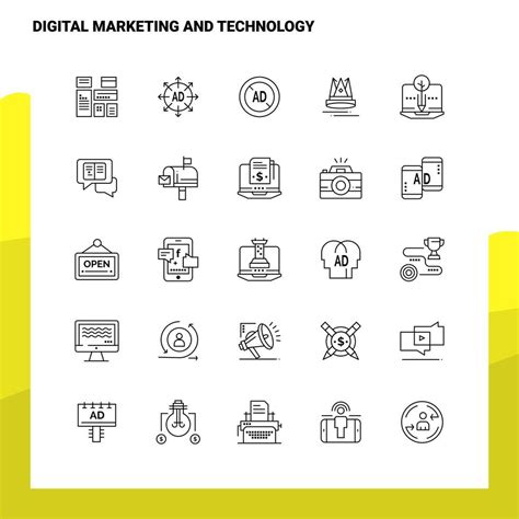Set Of Digital Marketing And Technology Line Icon Set 25 Icons Vector