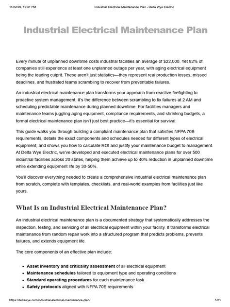 Industrial Electrical Maintenance Plan Delta Wye Electric Pdf Reliability Engineering