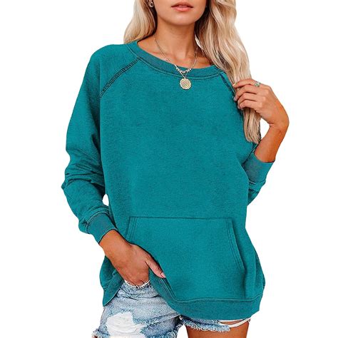 Womens Casual Crewneck Sweatshirt Raglan Sleeve Relaxed Fit With