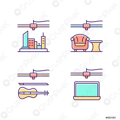 Three Dimensional Objects Production Rgb Color Icons Set Stock Vector 4261361 Crushpixel
