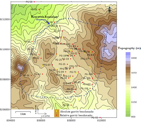 relative red dot and absolute yellow diamond gravity benchmarks at