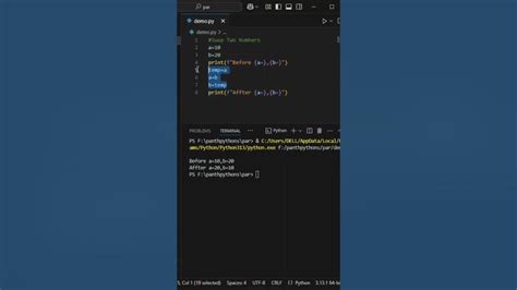 Swap Two Numbers In Python Python Programming Pythonsofig Panthpythons Youtube