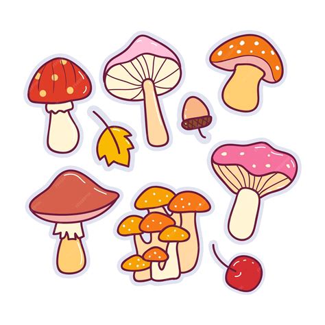 Conjunto De Pegatinas De Doodle De Setas De Otoño Kawaii Vector Premium