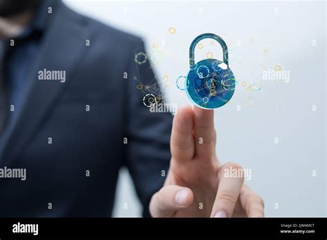 A Persons Finger Touching A 3d Rendered Digital Concept Of Security