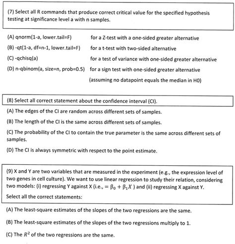 solved 7 select all r commands that produce correct critical value for the specified