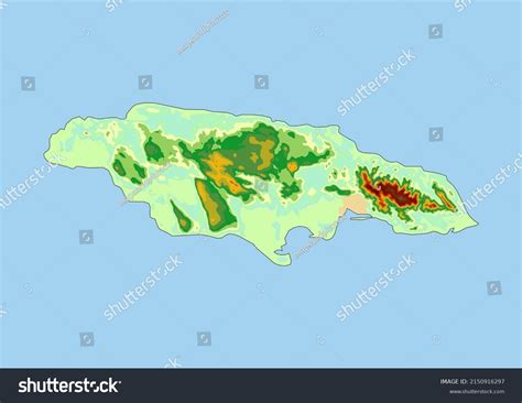 High Detailed Vector Jamaica Physical Map Stock Vector Royalty Free