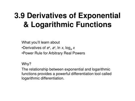 Ppt 3 9 Derivatives Of Exponential And Logarithmic Functions Powerpoint