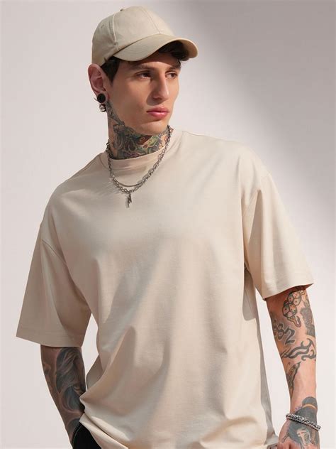Buy Highlander Men Solid Round Neck Drop Shoulder Sleeves Oversized T
