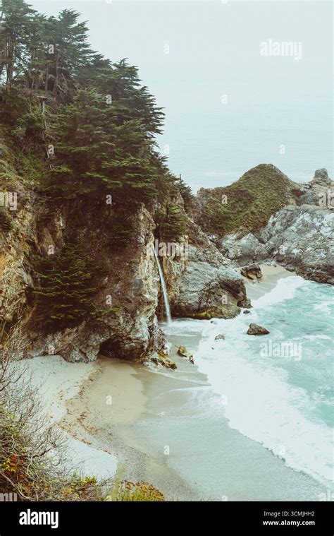 Aerial View Of Mcway Falls Waterfall View From Highway 1 Big Sur