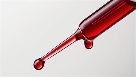 A Dropper Dispensing Red Liquid Against A Neutral Background In A