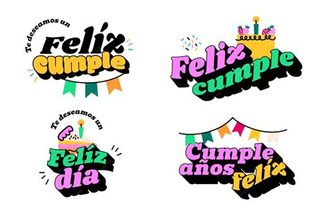Feliz Cumpleaños En La Colección De Etiquetas Españolas Vector Gratis