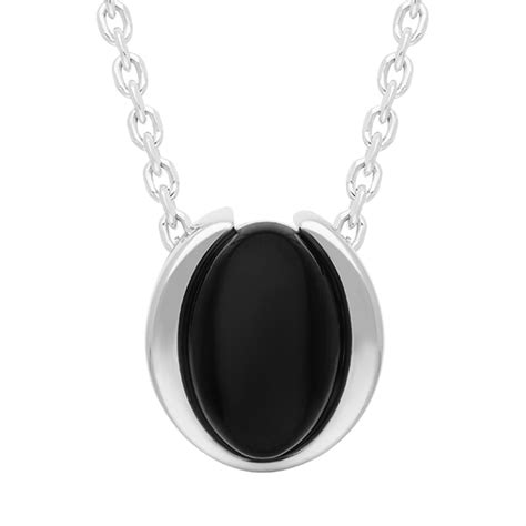 Sterling Silver Whitby Jet Oval Necklace P3615 Necklace Jura Watches