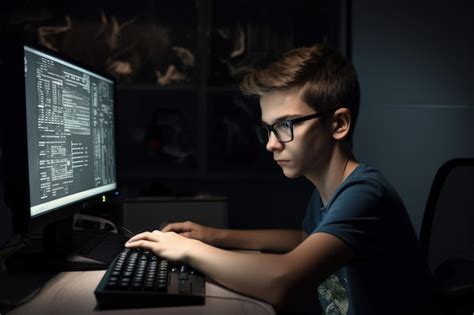 Premium Photo Teenage Boy Playing Computer Games In Dark Room At