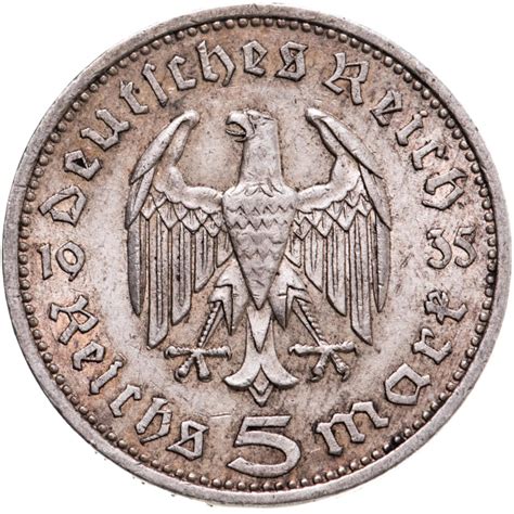Монета Германия (Третий Рейх) 5 марок 1935 стоимостью 3763 руб.