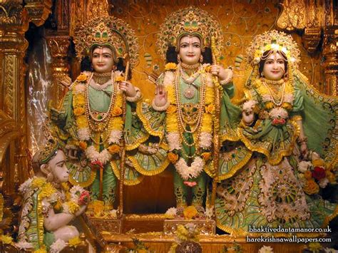Sri Sri Sita Rama Laxman Hanuman Wallpaper In Green And Yellow Hare