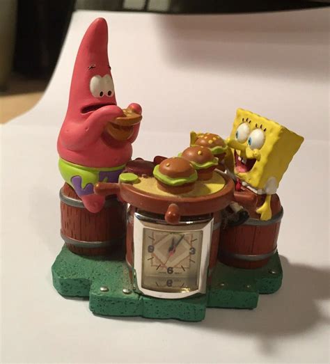 2002 Spongebob And Patrick Mini Analog Desk Clock With New Battery
