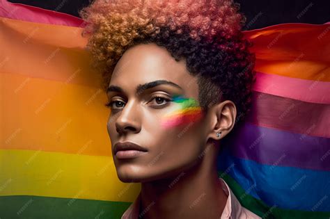 Premium Photo Queer Person In A Lgbt Flag Background Generative Ai