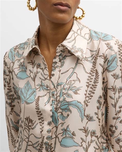 Lafayette 148 New York Botanical Print Button Down Silk Blouse Neiman