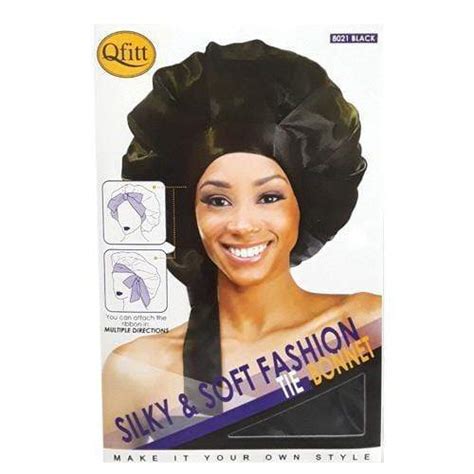 Qfitt Silky And Soft Fashion Tie Bonnet Black Satin Material Bonnet 80