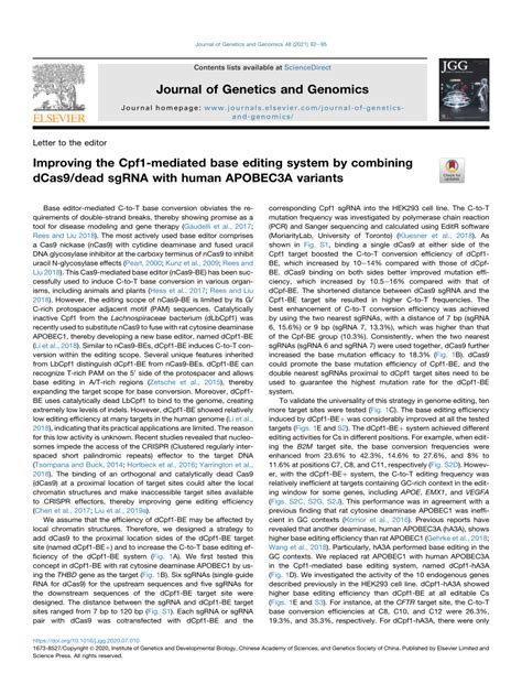 Pdf Improving Cpf1 Mediated Base Editing System By Combining Dcas9 Dead Sgrna With Human