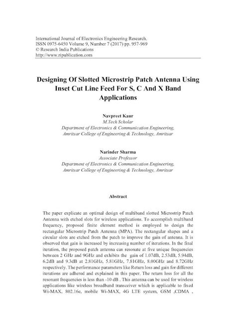 Pdf Designing Of Slotted Microstrip Patch Antenna Using Inset · 962 Navpreet Kaur And
