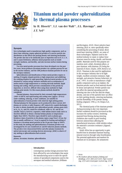 Pdf Titanium And Zirconium Metal Powder Spheroidization By Thermal