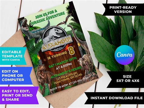 Editable Jurassic World Birthday Invitation Template Stunning Invite