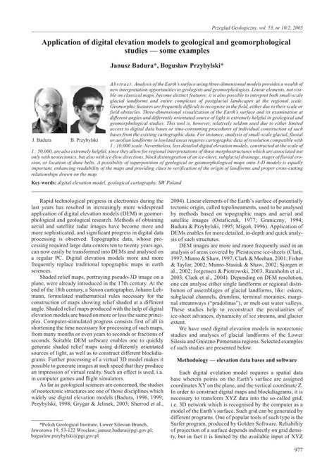 pdf application of digital elevation models to geological and