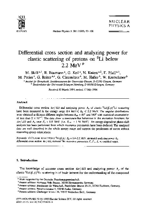 Pdf Differential Cross Section And Analyzing Power For Elastic