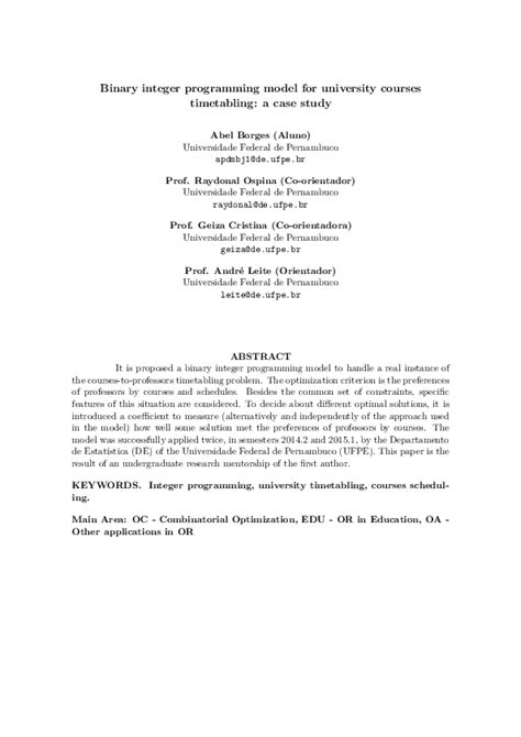 Pdf Binary Integer Programming Model For University Courses