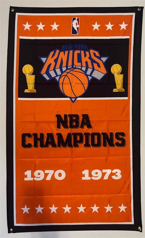 New York Knicks Nba Championship Banner Flag Wall Art Etsy