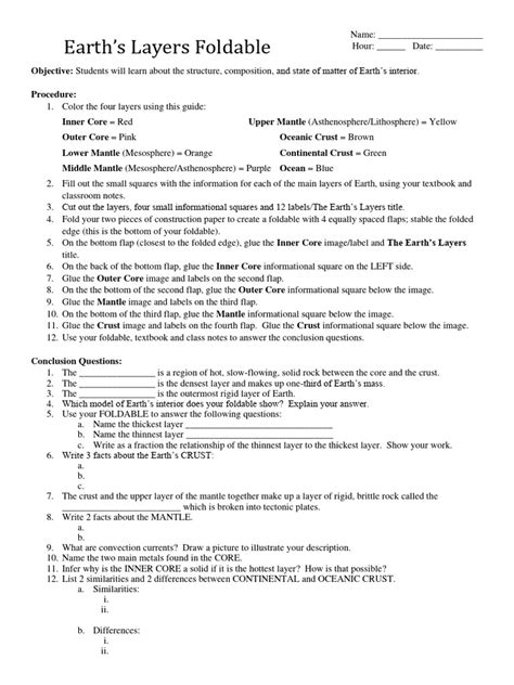 Q1 Pt1 Earths Layers Foldable Pdf Earth Nature
