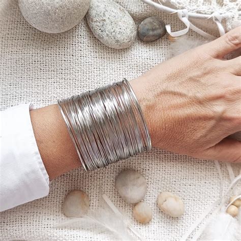 Wide Silver Bangle Etsy