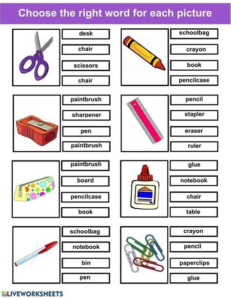 Classroom Object Mark With X Interactive Worksheet Learning English