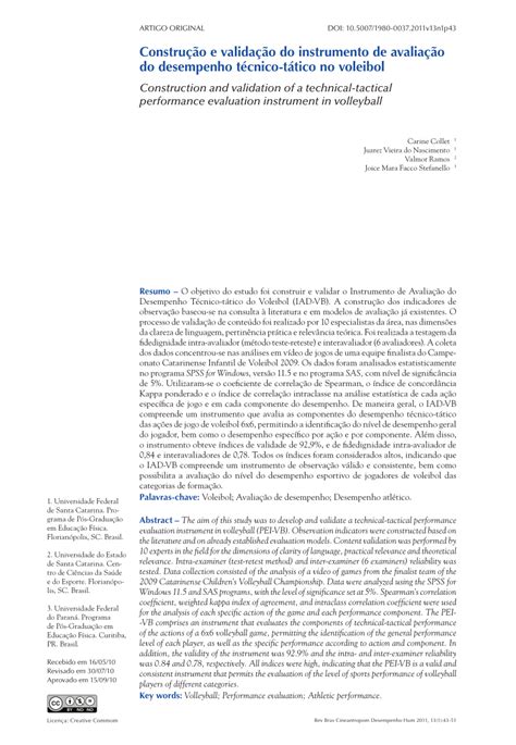 Pdf Construction And Validation Of A Technical Tactical Performance