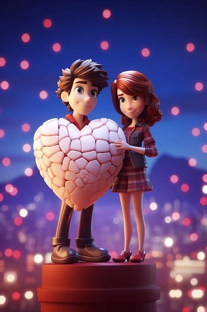 Premium Ai Image Two 3d Pixar Tiny Male And Female In Love Holding A