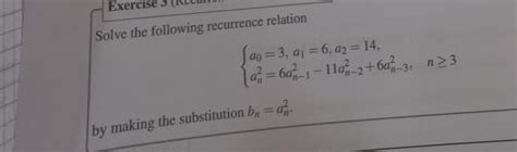Solved Solve The Following Recurrence Relation