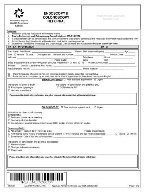 Fillable Online Endoscopy And Colonoscopy Place Patient Label With