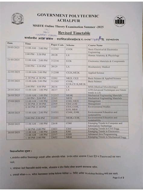 Me Revised Timetable Pdf