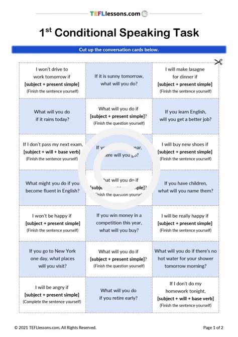 First Conditional Speaking Activity Tefl Lessons Esl Worksheets And Activities