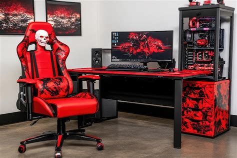 Ultimate Gaming Setup With Red And Black Aesthetic Gaming Chair Desk
