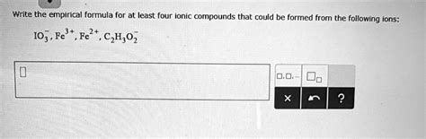 SOLVED Write The Empirical Formula For At Least Four Ionic Compounds That Could Be Formed From
