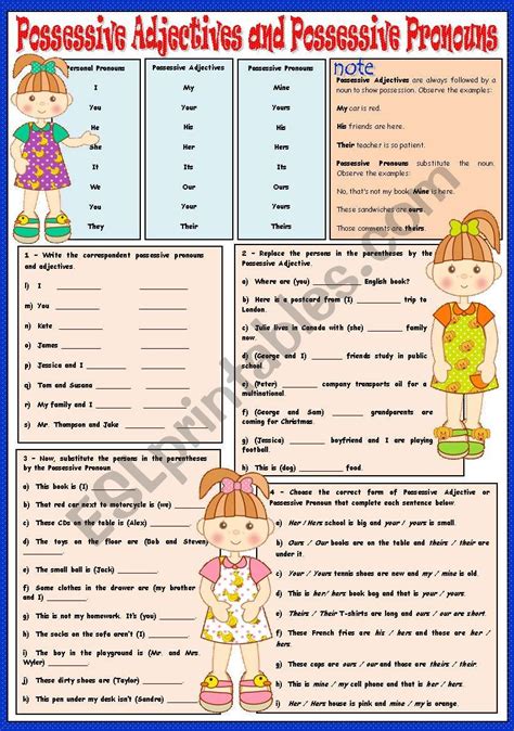 Possessive Adjectives Vs Possessive Pronouns Worksheet Pdf