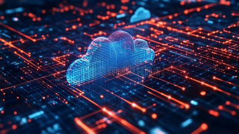 Abstract Digital Cloud Computing Network Technology Data Blue Red Lines Cyber Server Future