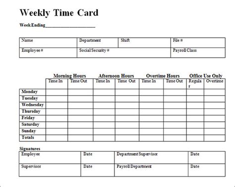 Weekly Time Card Template Free