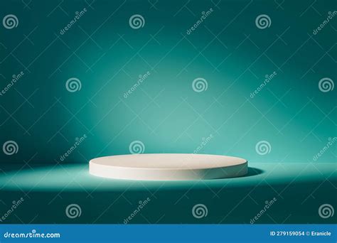 3d Presentation Pedestal Or Dais In Teal Room Illuminated By Sunlight