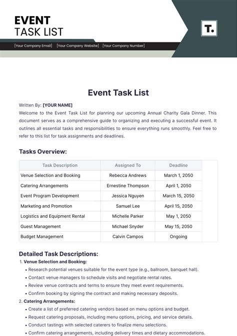 Free Event Task List Template To Edit Online