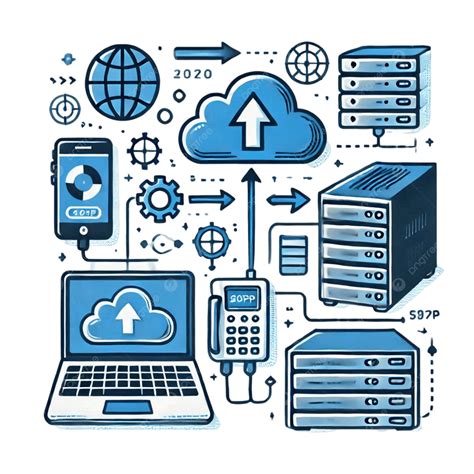 Illustration Of Cloud Computing Concept Featuring Devices Servers And Icons Representing Digital